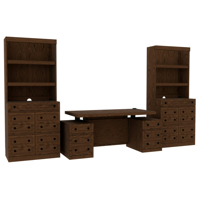 Hokku Designs Junxian Sit-Stand Storage Desk with Two File Drawer ...