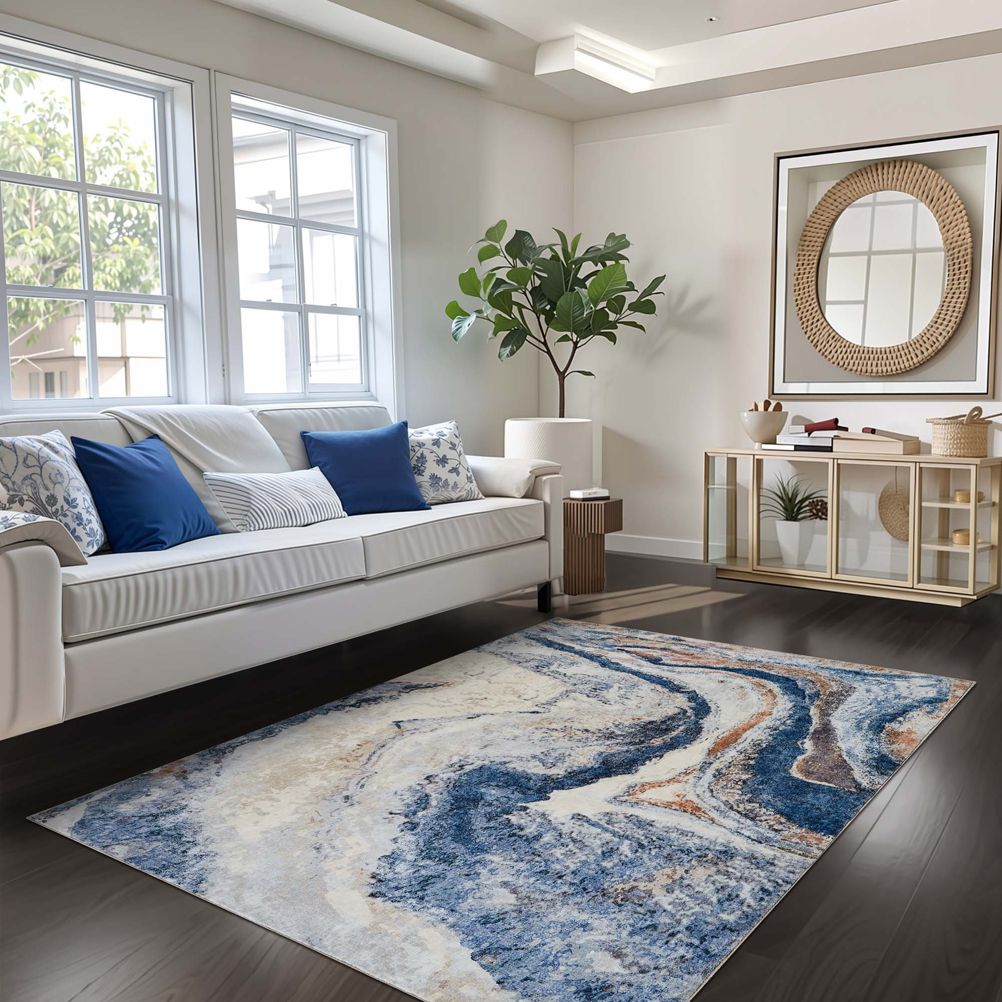Ivy Bronx 3-Sizes Of Blue Abstract Faux Cashmere Area Rugs - Wayfair Canada