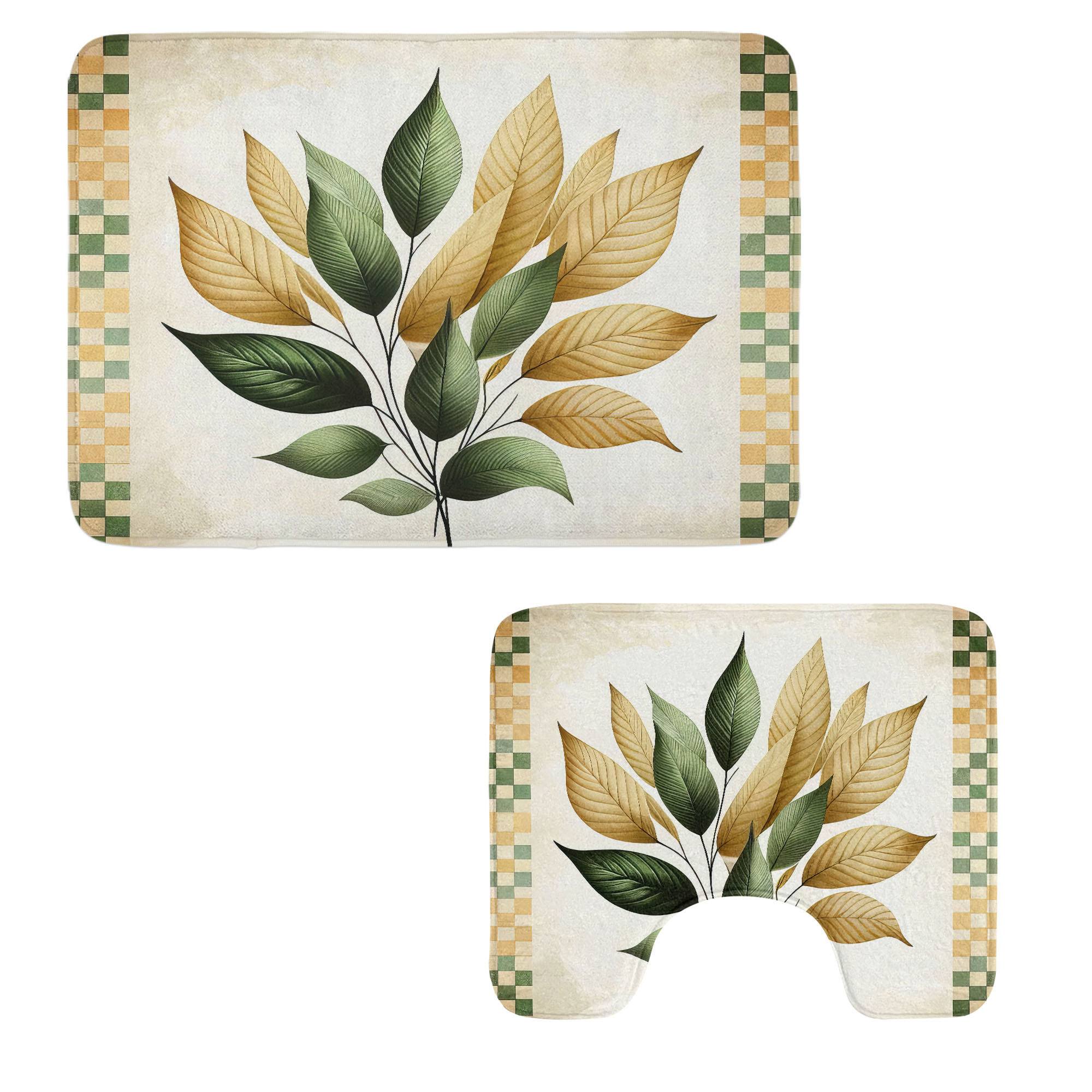 East Urban Home Leaves Bathroom Rug Set 2 Pieces Rectangle & Contour ...