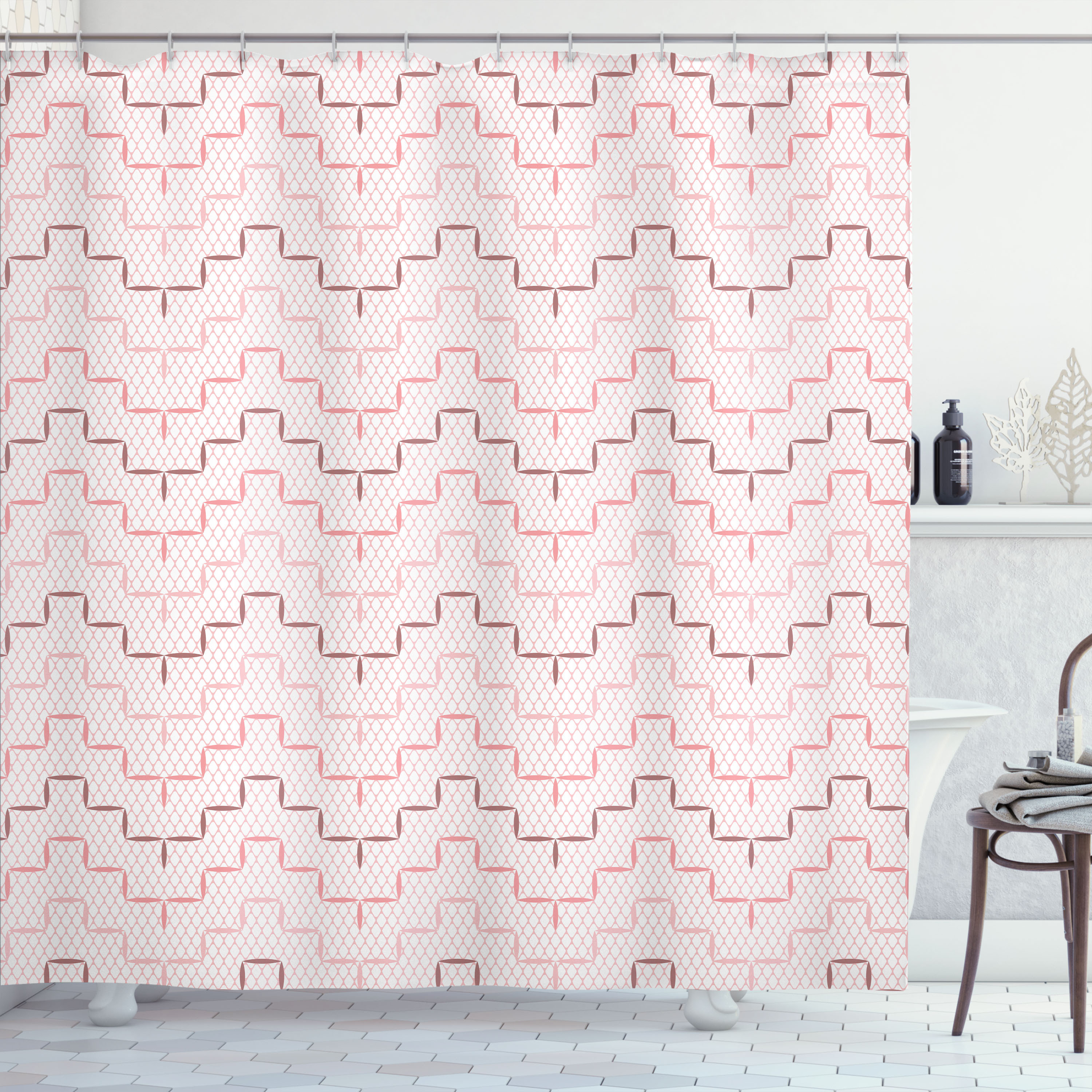 East Urban Home Blush Pink Shower Curtain Lattice Simple Motifs Rose ...
