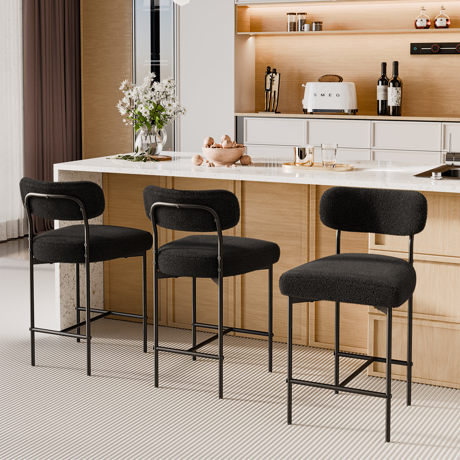 Brayden Studio® Osborne 26" H Upholstered Bar Stools Counter Height Bar ...