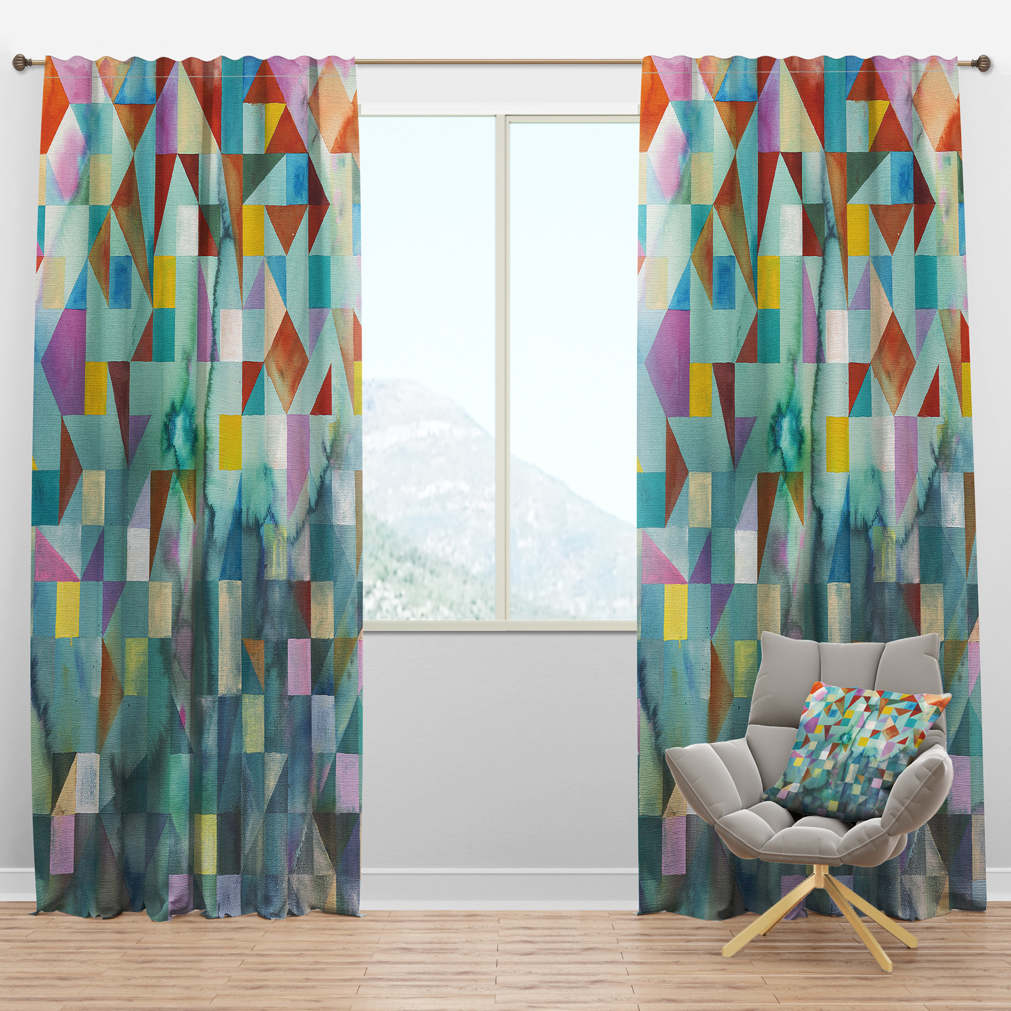 Design Art Geometric Semi-Sheer Thermal Rod Pocket Single Curtain Panel ...