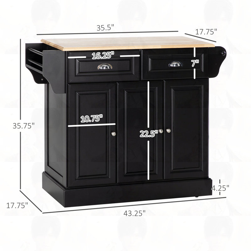 Lark Manor™ Kitchen Cart with Wheels and Wood Countertop | Wayfair