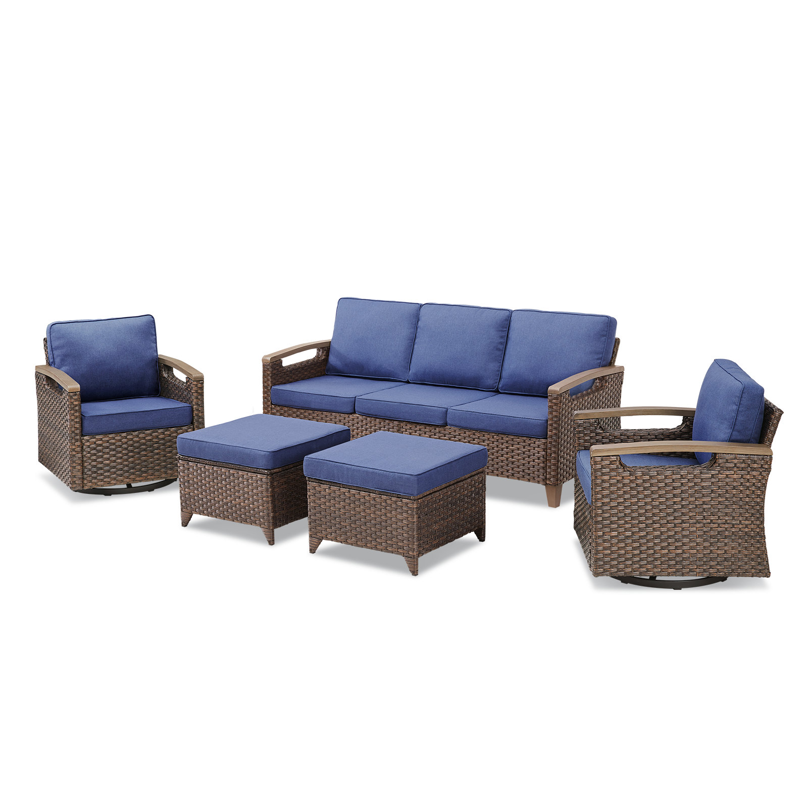 Red Barrel Studio® 5 Piece Outdoor Sofa Set 1 Three Seat Sofa 2 Swivel ...