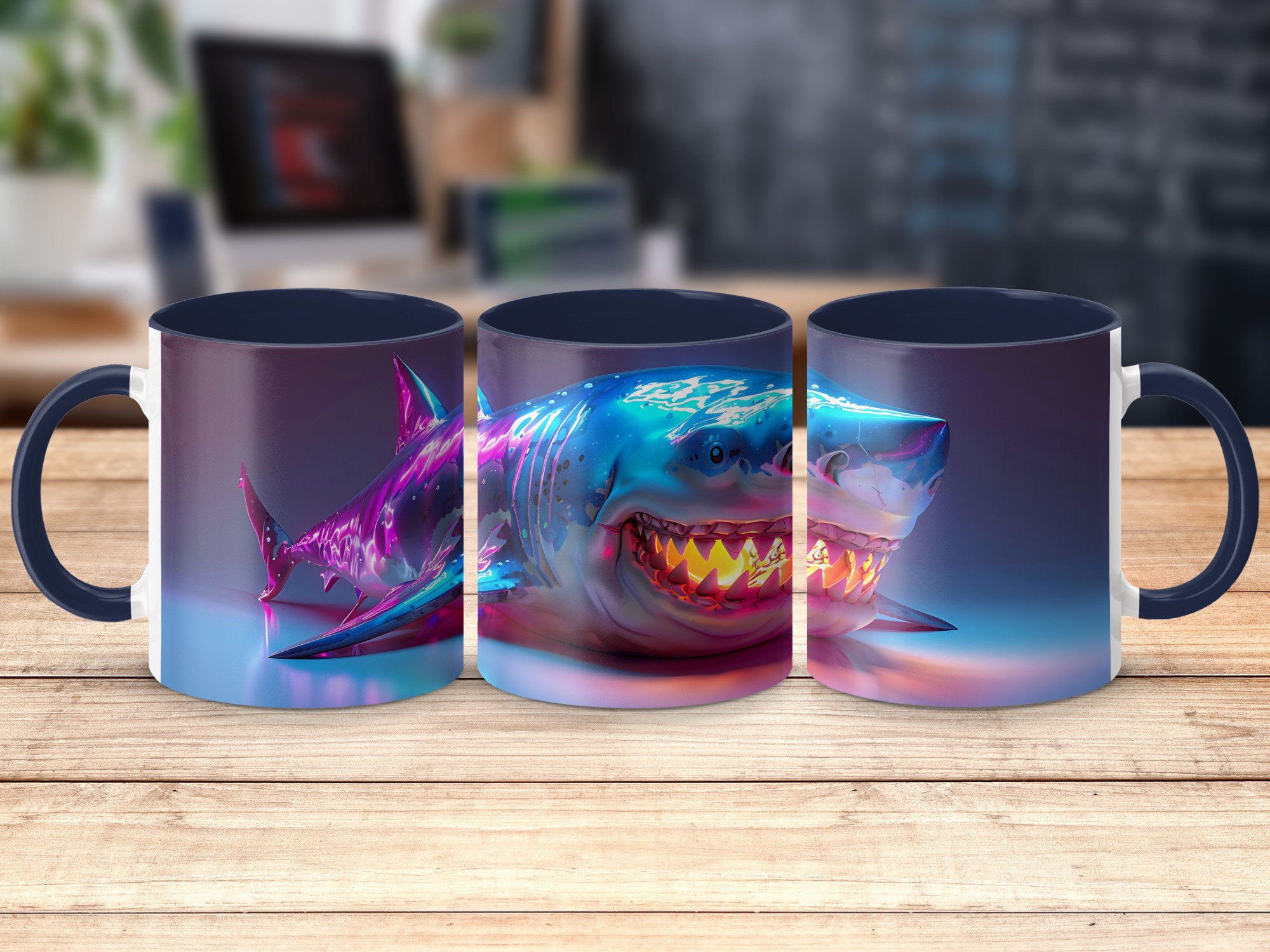 East Urban Home Set of 4 Colourful 3D Design 11oz Accent Mugs – White ...