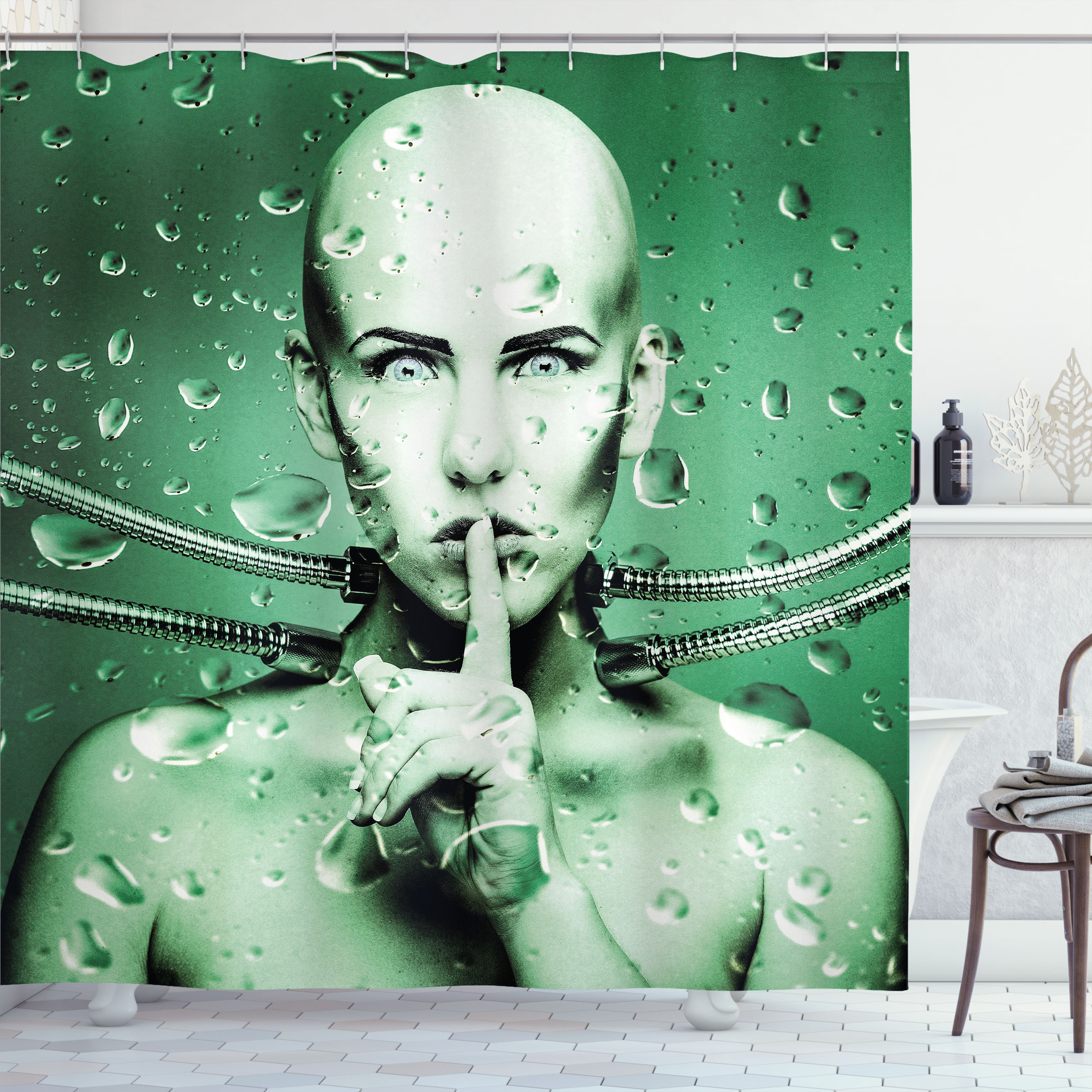 East Urban Home Cera Futuristic Shower Curtain Robot Girl in Glass ...