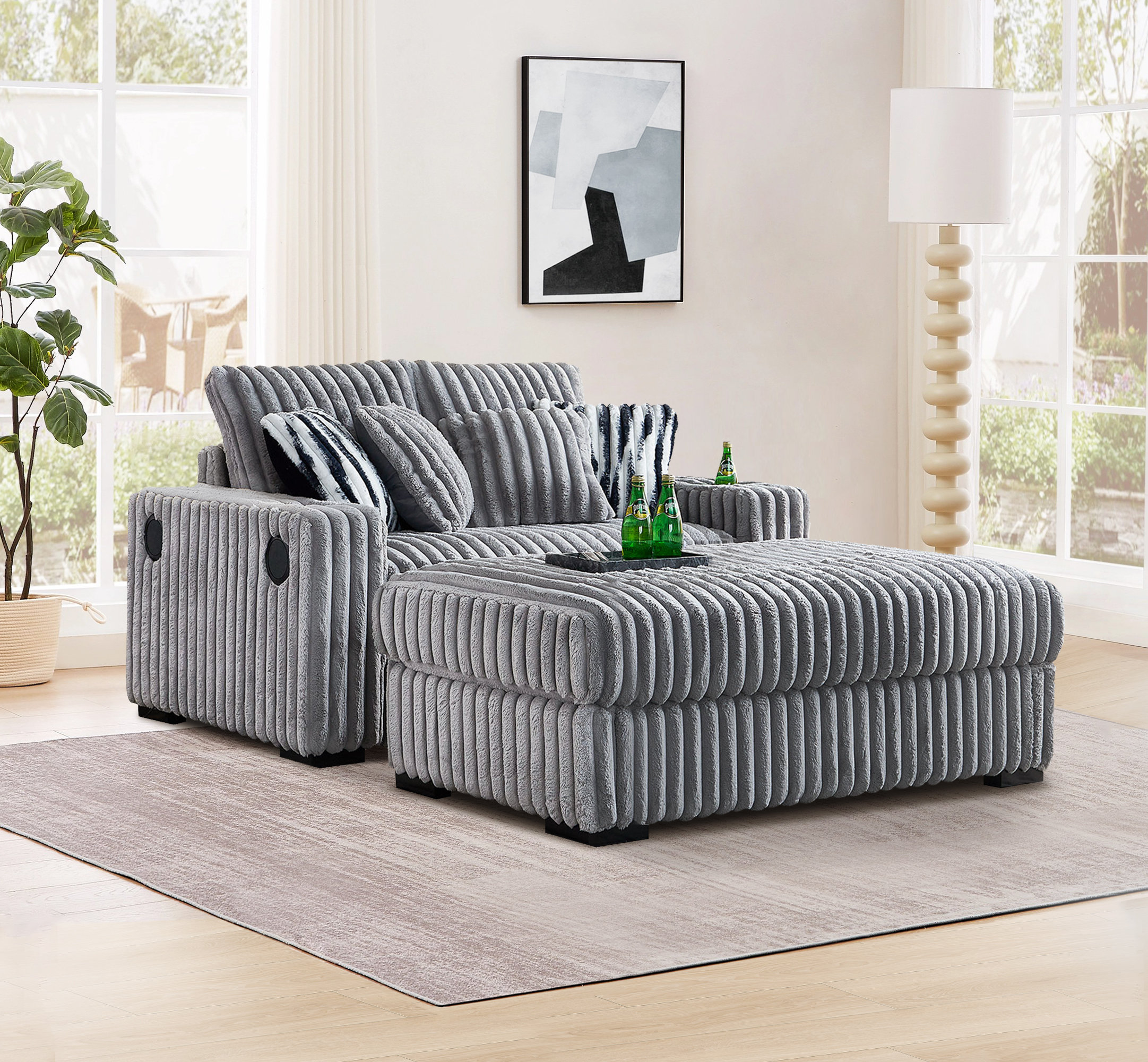 Mercer41 Loveseat With Ottoman Featuring A Cup Holder, Bluetooth ...