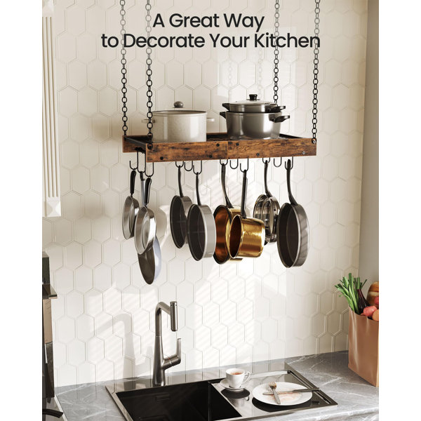 17 Stories Vintage Ceiling Mounted Pot Rack With 12 S-Hooks - Rustic ...