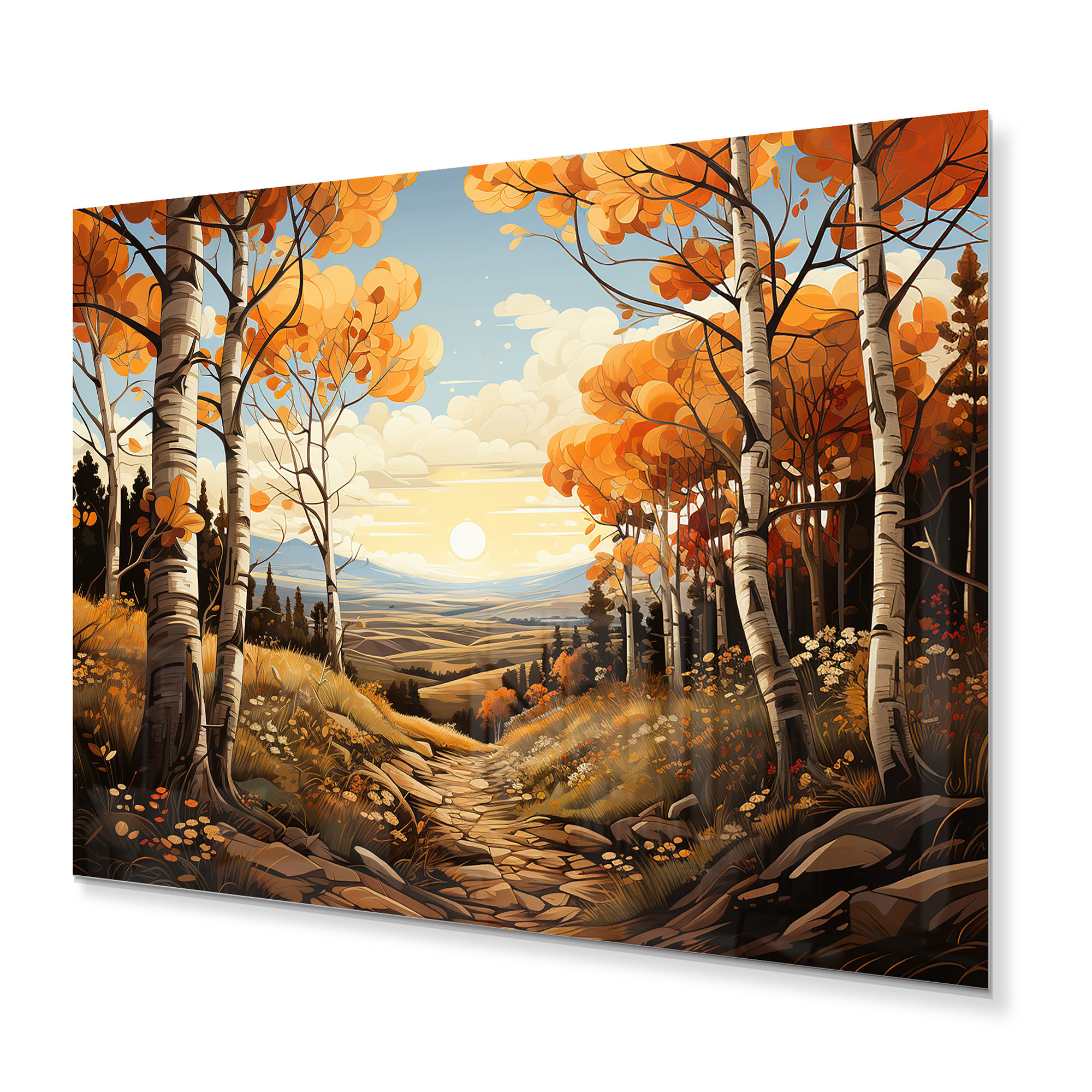 Latitude Run® Birch Woods Gilded Pathway I - Tree Birch Print on Metal | Wayfair