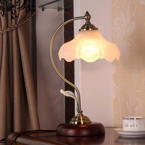 House of Hampton® Dontea Retro Metal Desk Lamp with Flower Glass Shade ...