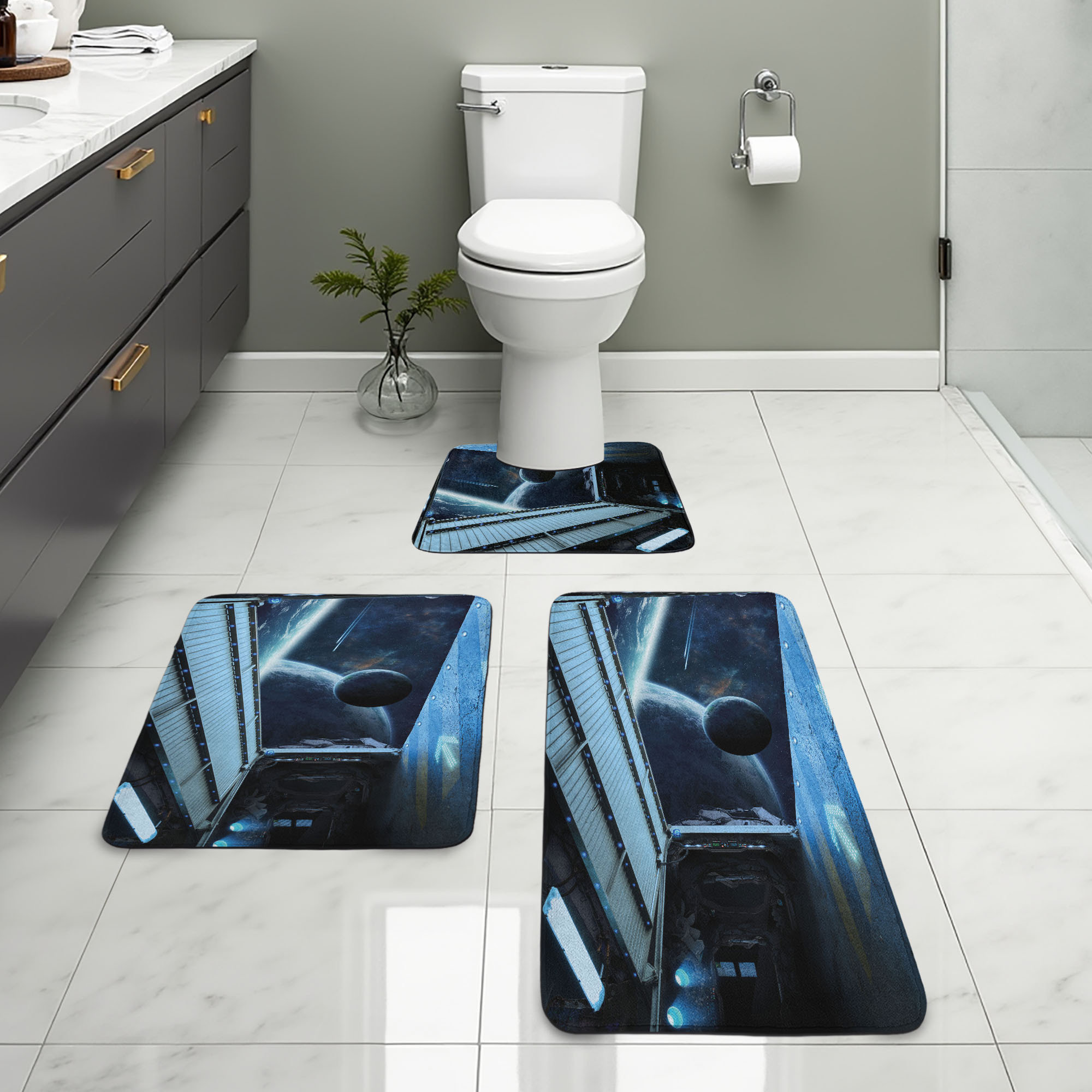East Urban Home Outer Space Bathroom Rug Set 3 Pieces U-Shape ...