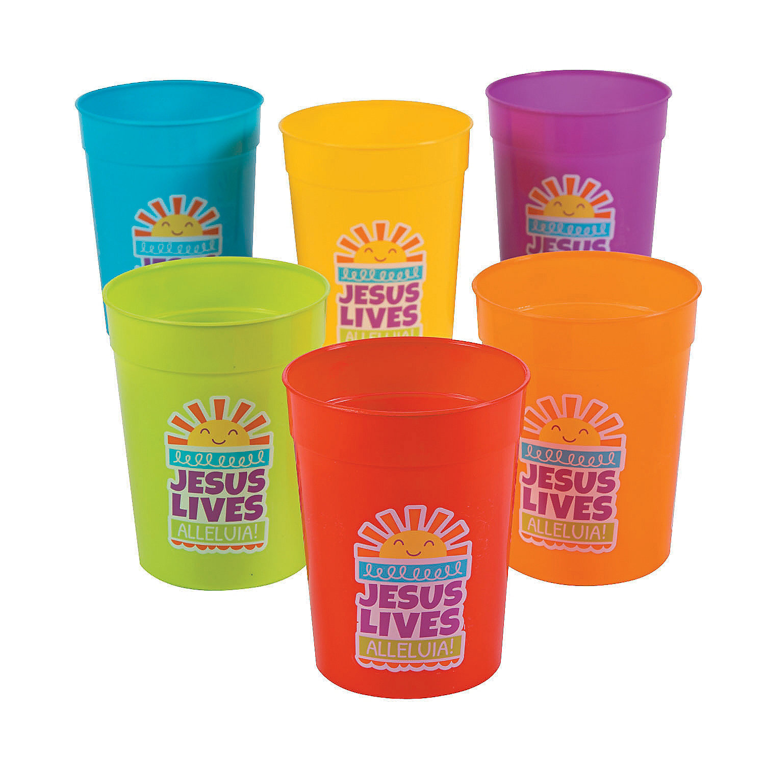 The Holiday Aisle® Azury Colorful He Lives Plastic Cups - Party ...