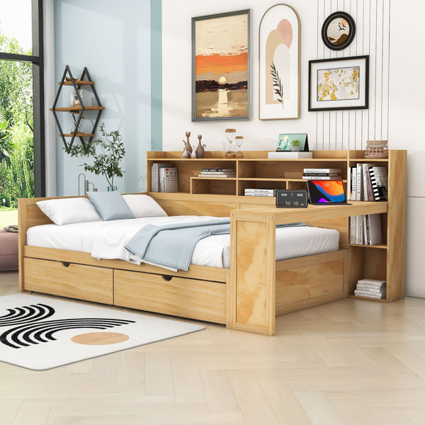 Lark Manor™ Dalainey Wood Daybed with Drawers, Desk and Shelves | Wayfair