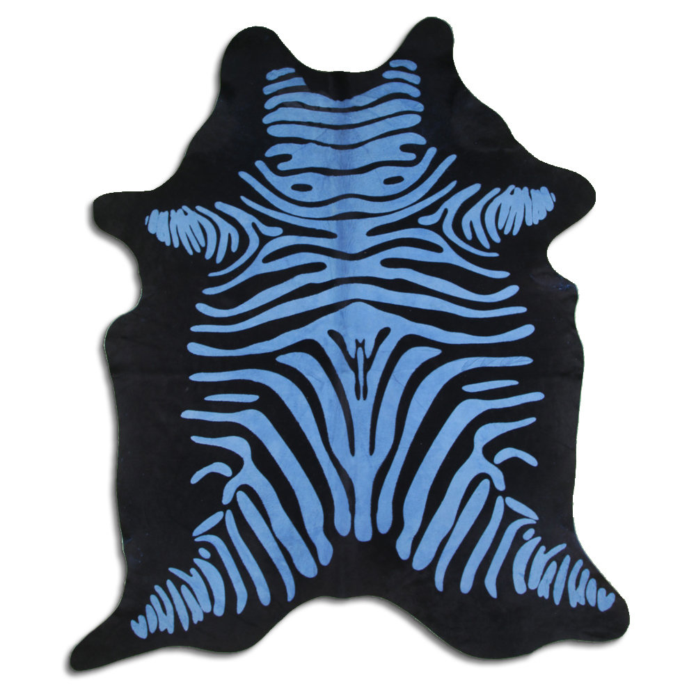 Dakota Fields Custom Distressed Zebra Navy Blue on Black Cowhide Rug ...
