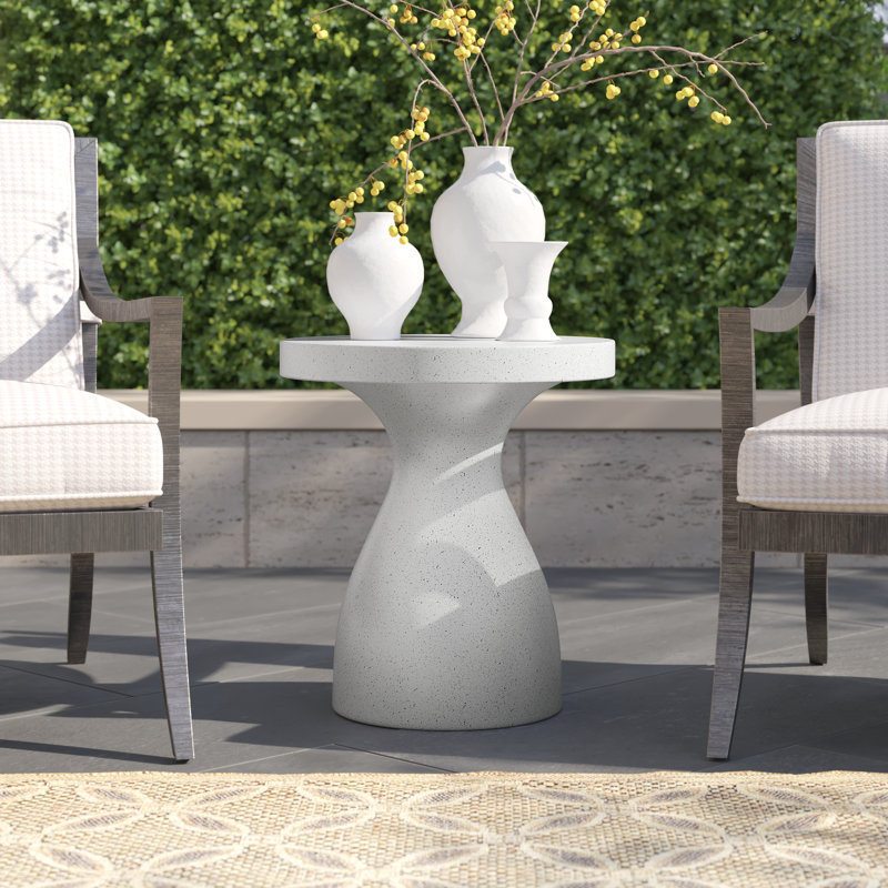 Wade Logan® Gray and White MgO Elegant Outdoor Round Side Table ...