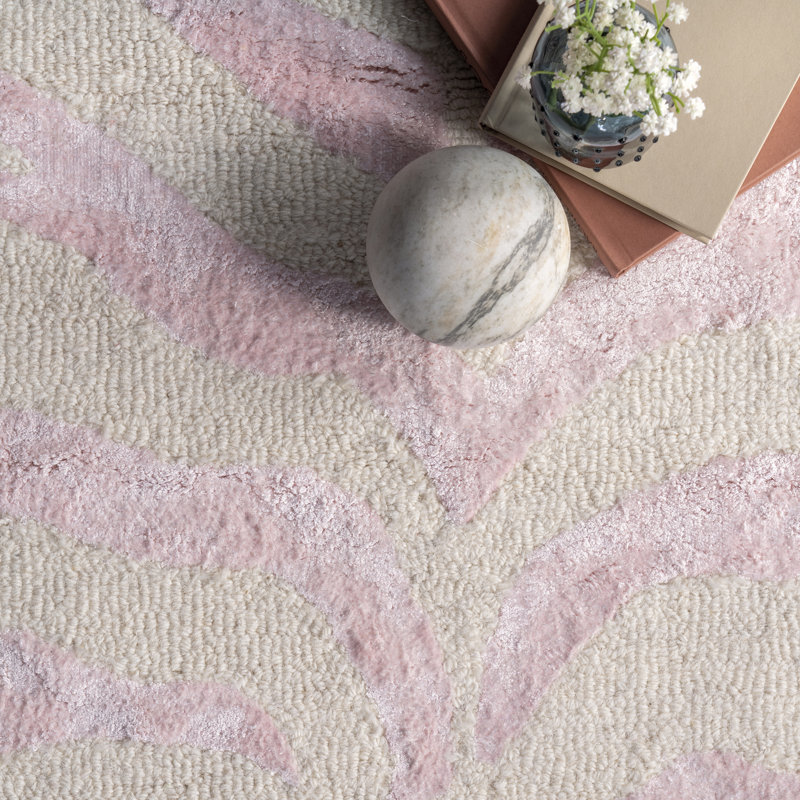 Everly Quinn Malakai Animal Print Handmade Tufted Pink/Beige Area Rug ...