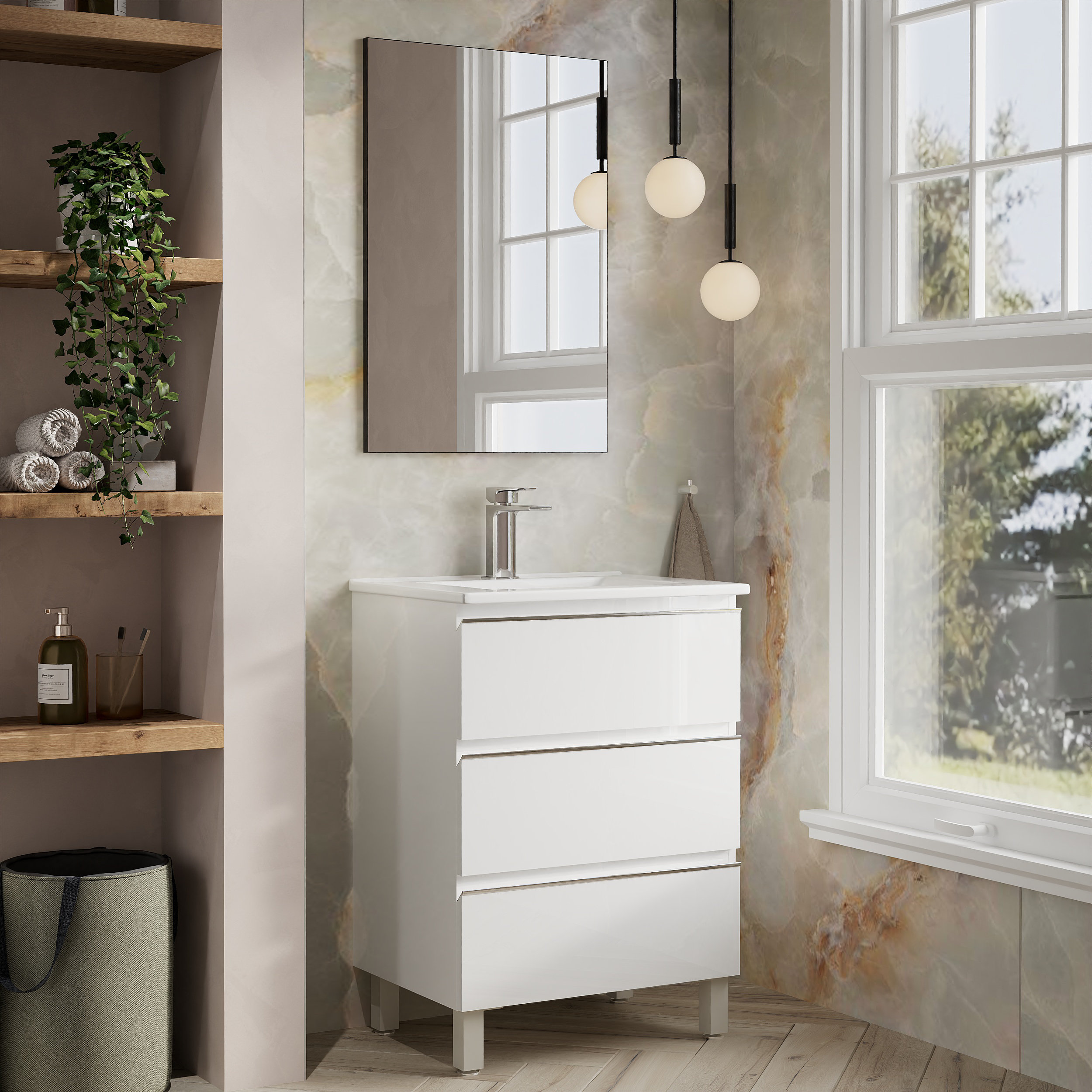 Ebern Designs Ryelan 600mm Floorstanding Vanity Unit With Athena Basin - Gloss Whit | Wayfair.co.uk