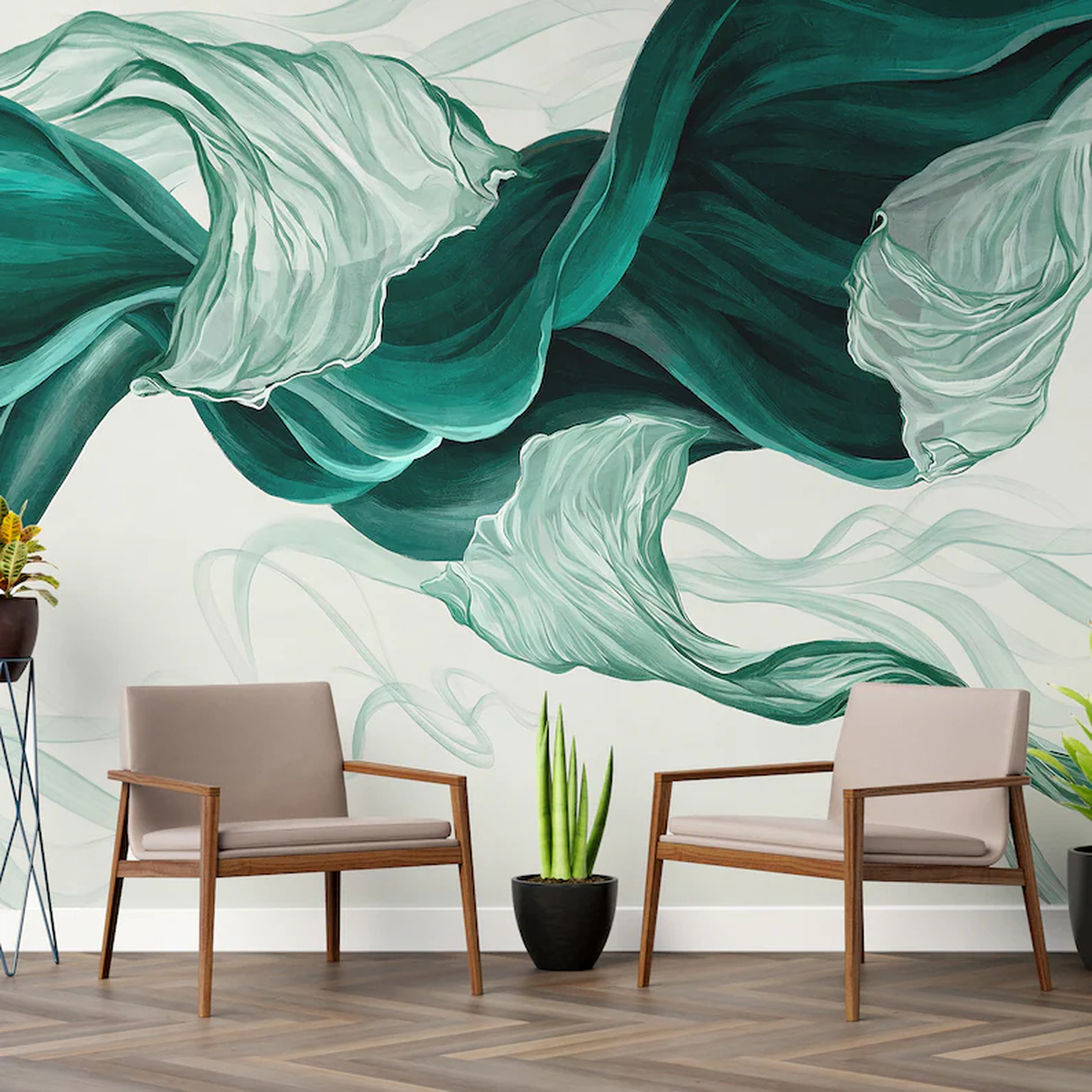 Red Barrel Studio® Modern Teal Abstract Flowing Wave Wall Mural, Large ...