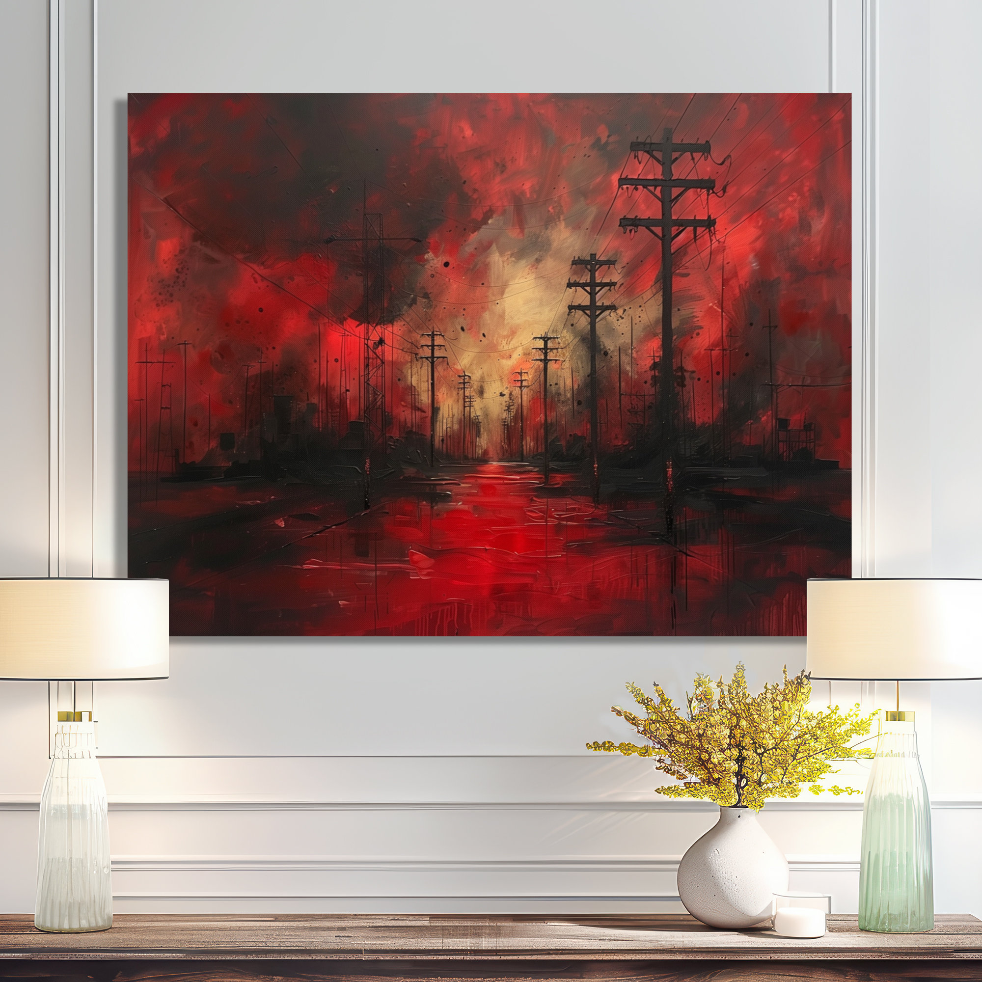 17 Stories Red Black Power Lines To The Darkness III - Power Lines Wall ...
