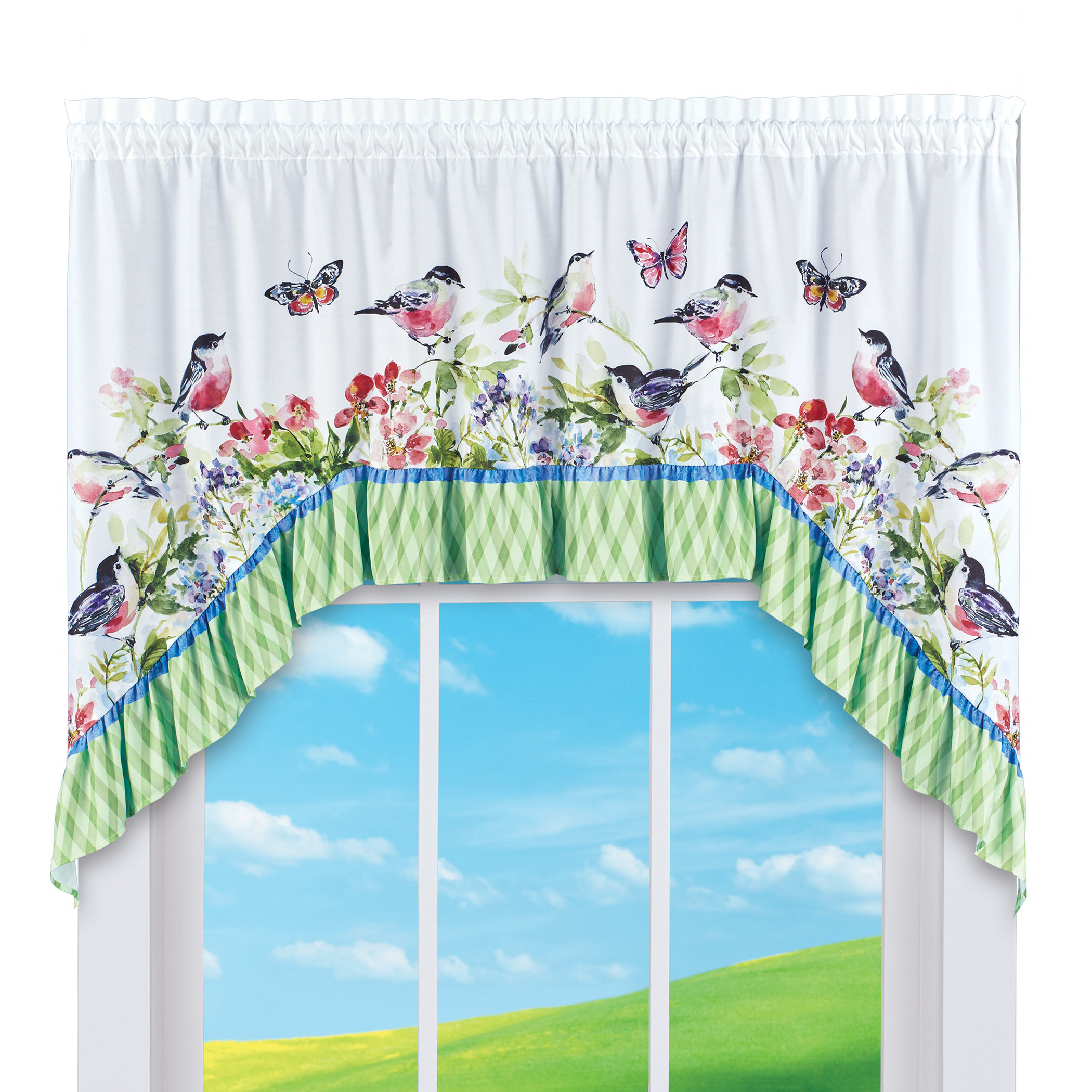 Winston Porter Rickeshia Floral Swag 58.5'' W Kitchen Curtain White ...