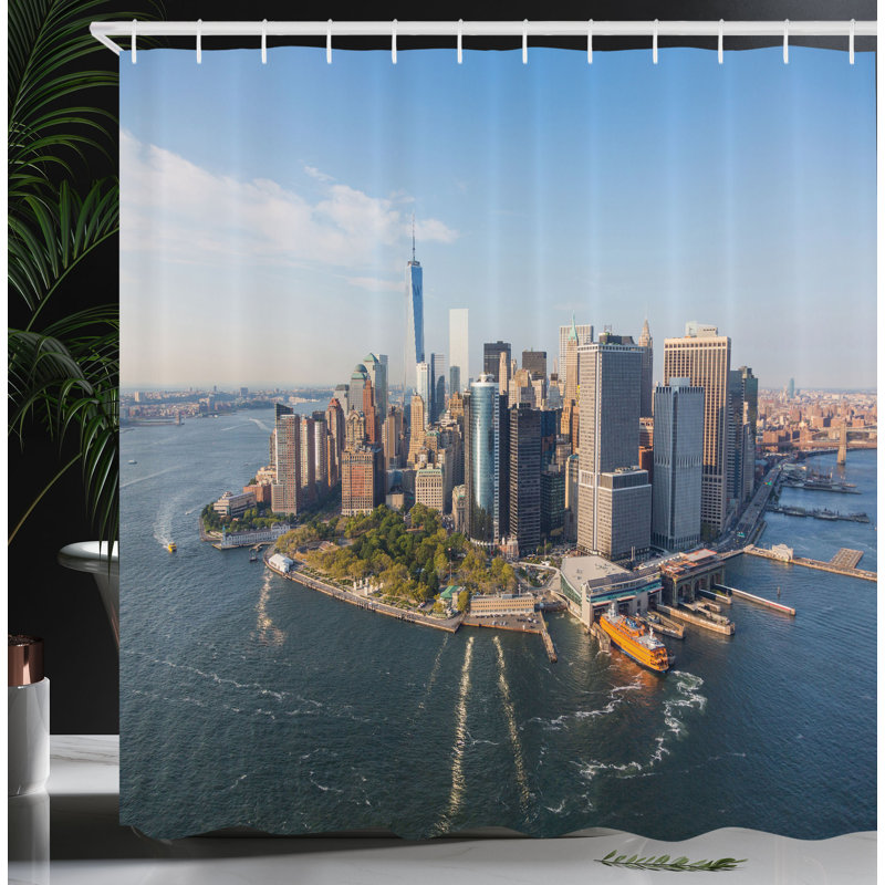 East Urban Home NYC Scene Shower Curtain Real Life Aerial View ...
