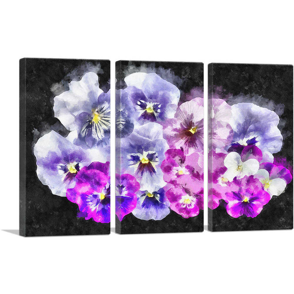 ARTCANVAS Purple Flowers Home Decor - 3 Piece Wrapped Canvas Painting ...