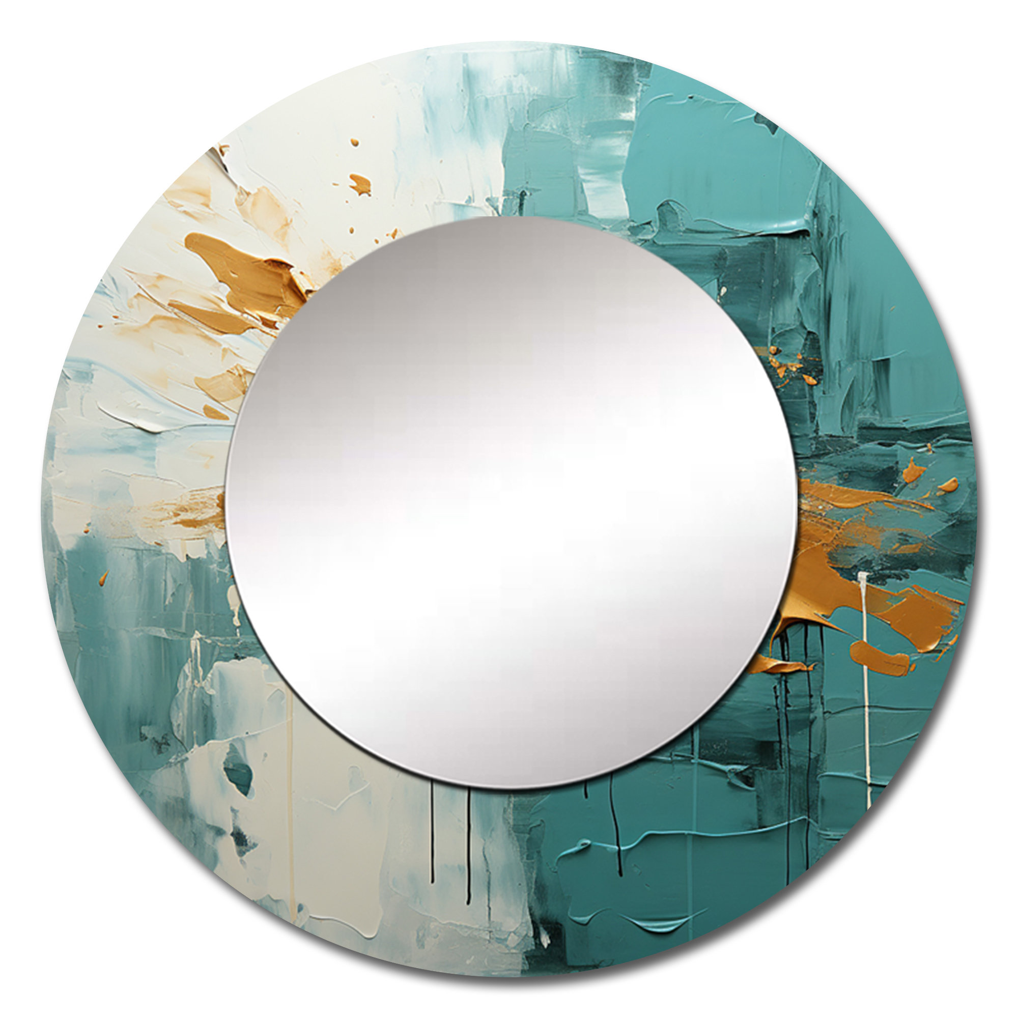 Design Art Teal Oasis IV - Landscapes Large Wall Mirror, Modern Round ...