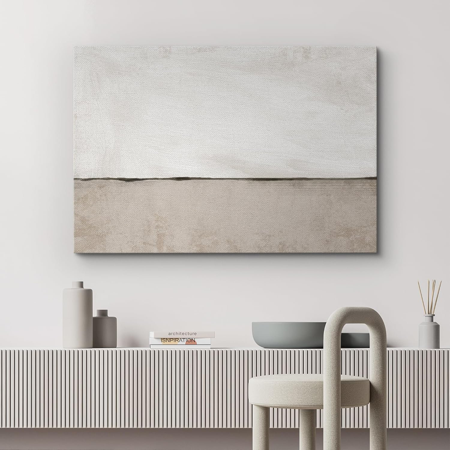 IDEA4WALL Minimal Landscape Pastel Tan Paint Stroke Abstract Landscape ...