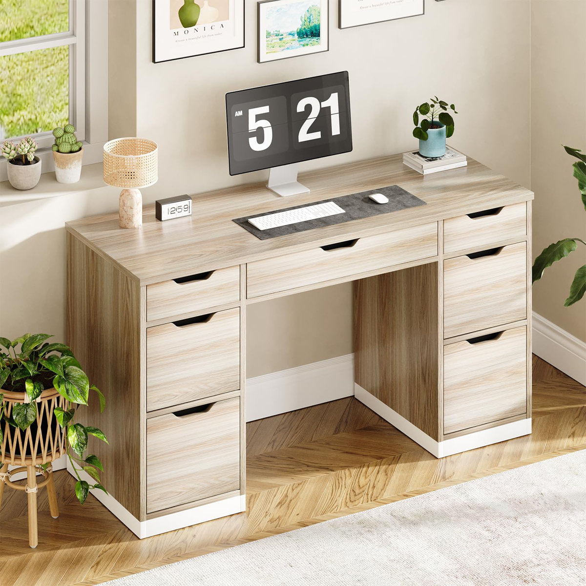 Latitude Run® Executive Desk with Storage Drawers, 54 Inch Computer ...