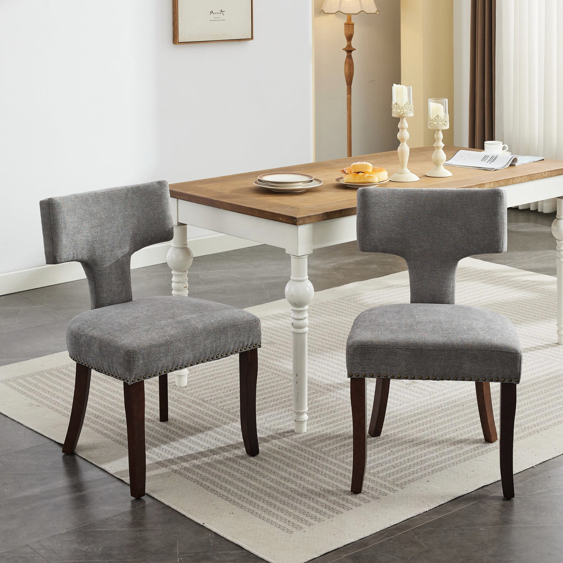 Lark Manor™ Mid Century Modern 2 Dining Chairs, Orange Linen Fabric ...