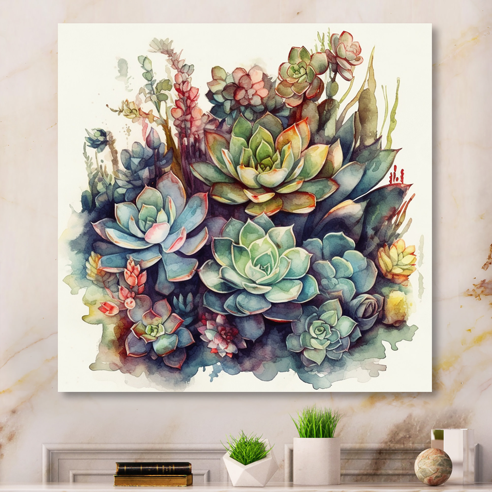 Bungalow Rose Ryon Green Red Cactus Scenery III - Cactus Wall Art | Wayfair