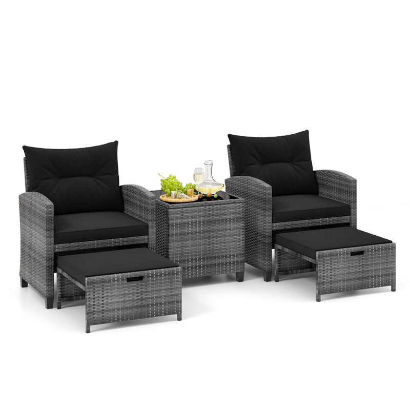 Winston Porter 5 Piece Patio Rattan Furniture With 2 Ottomans ...