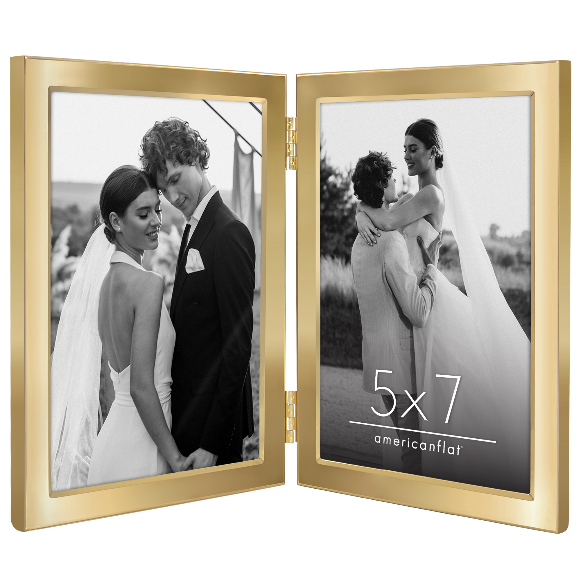 Americanflat Hinged Picture Frame with Wide, Beveled Metal Molding and ...