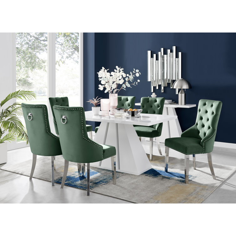 Mercer41 Athena Modern Marble Effect & High Gloss Dining Table Set with ...