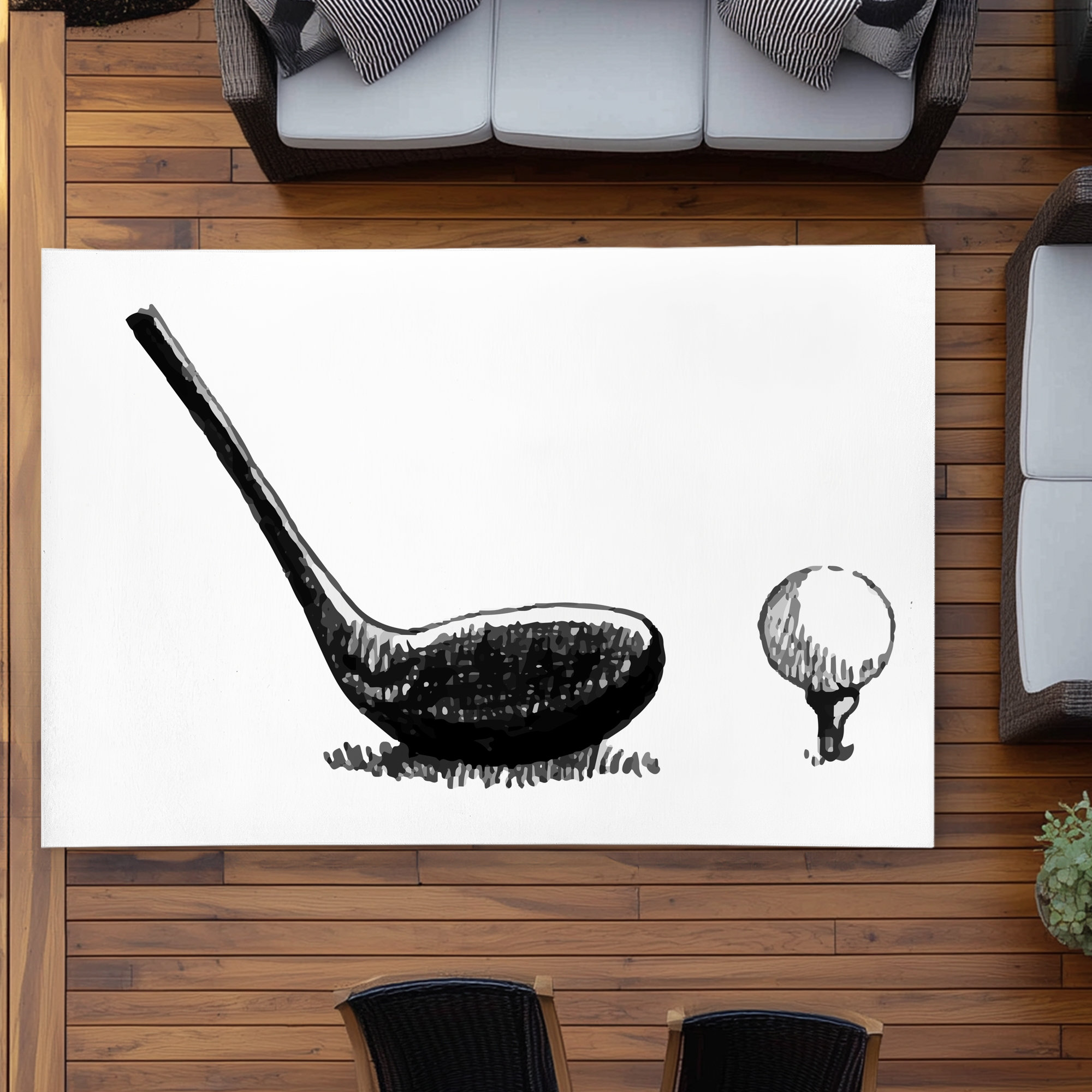 Lark Manor™ Illustration of a golf club bw - Sports Rug for Man Cave ...