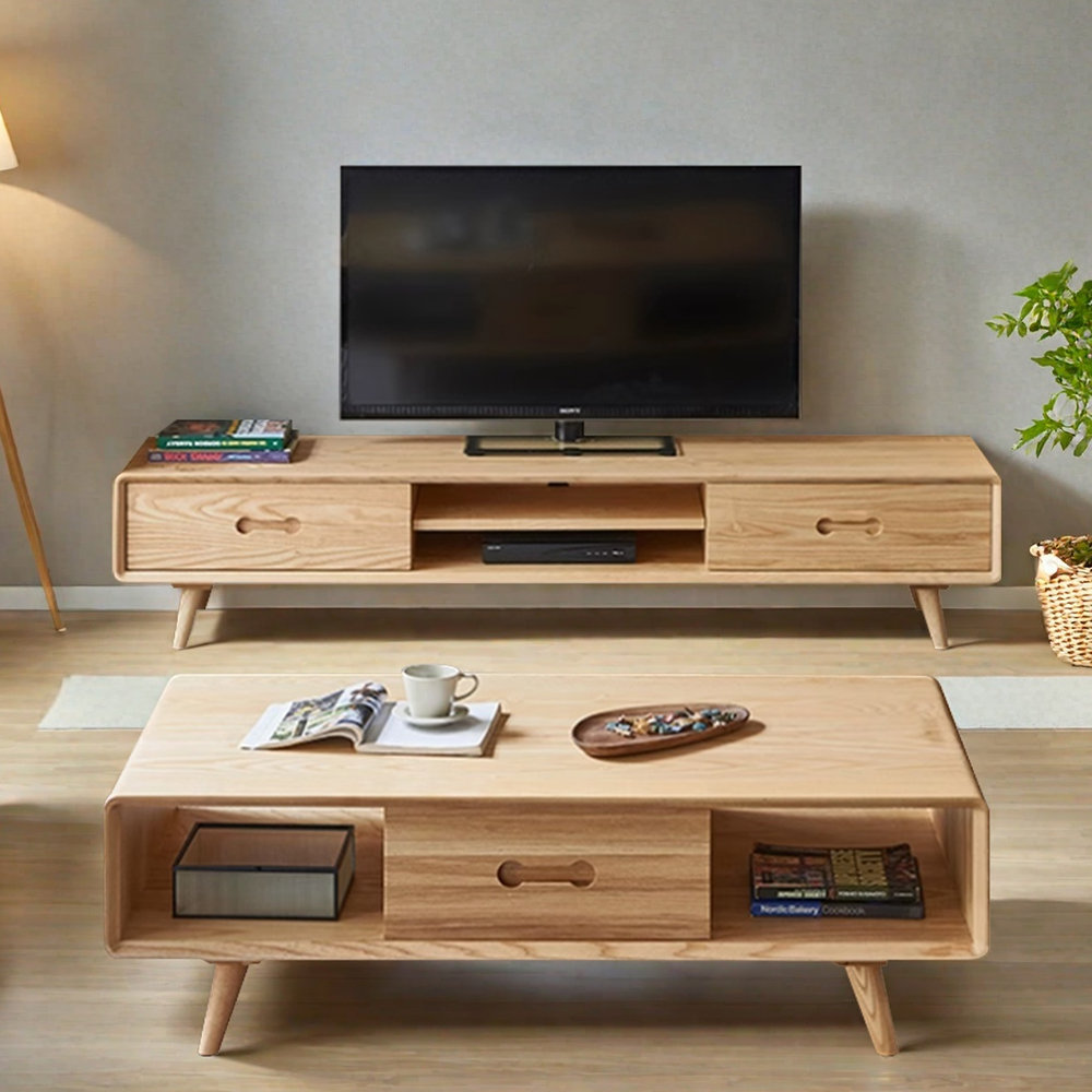 George Oliver Solid wood wind coffee table and TV cabinet set | Wayfair