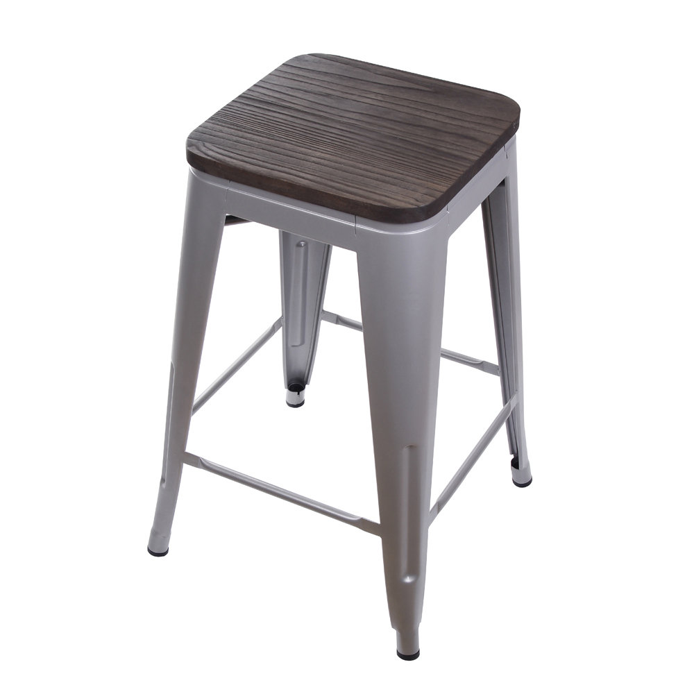 Williston Forge Warwickshire 24" Wood Seat Metal Bar Stool & Reviews ...