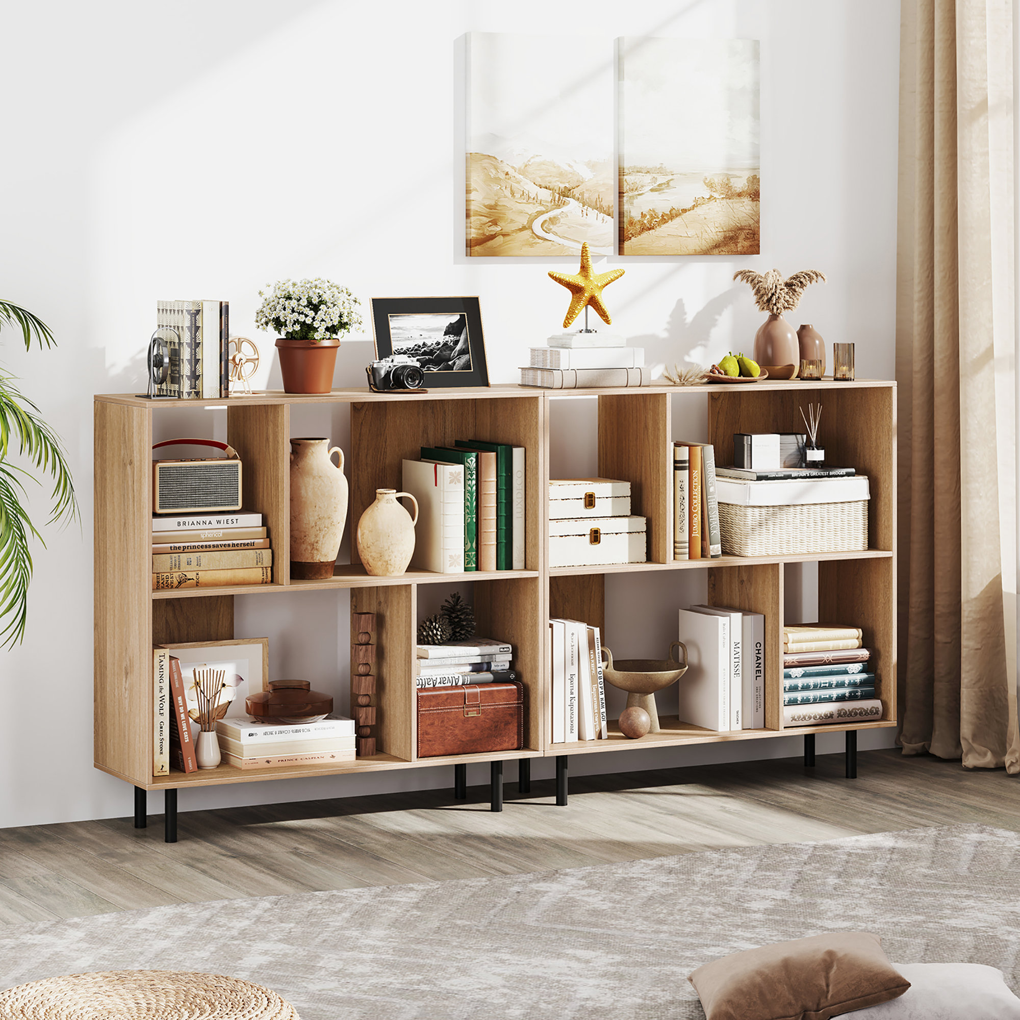 Latitude Run® 2PCS 4 Cubby Open Bookcase 3-Tier Freestanding Bookshelf ...