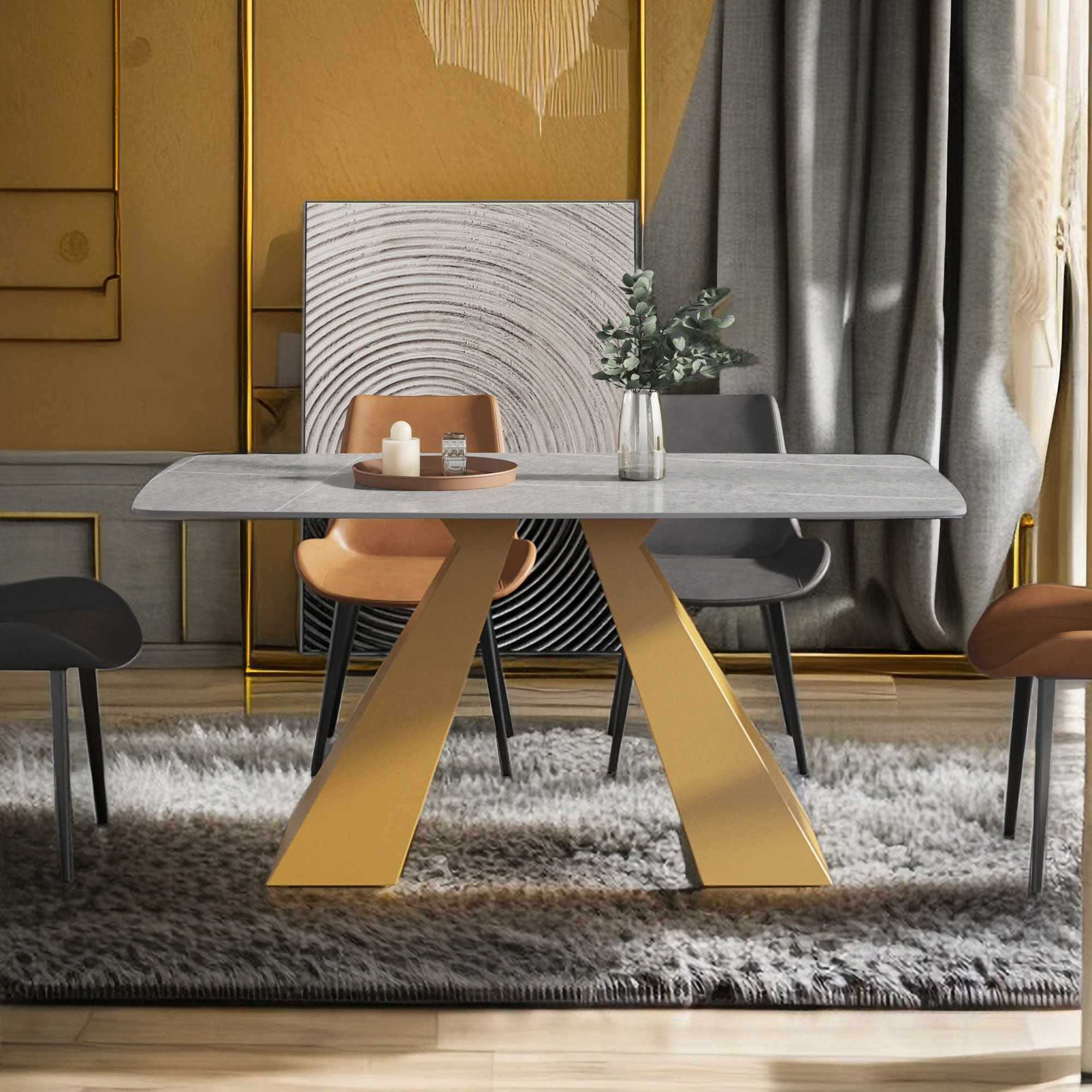 Brayden Studio Abagayle Rectangular Oval Sintered Stone Dining Table ...