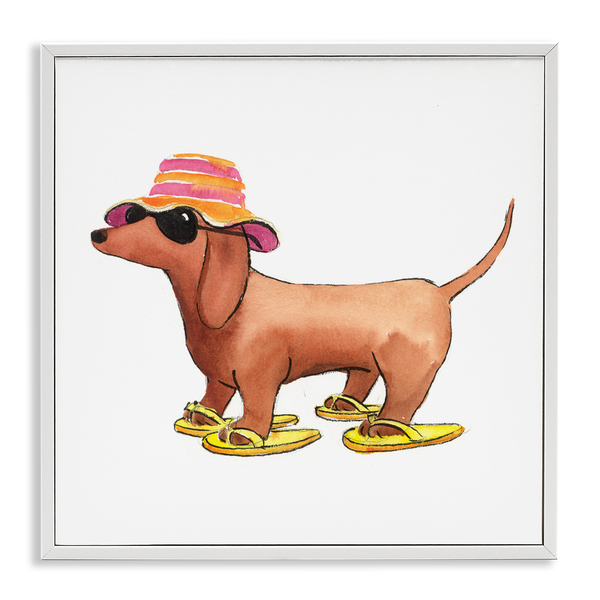 Stupell Industries Beach Dog Flip Flops Framed Giclee Art by Geoff ...