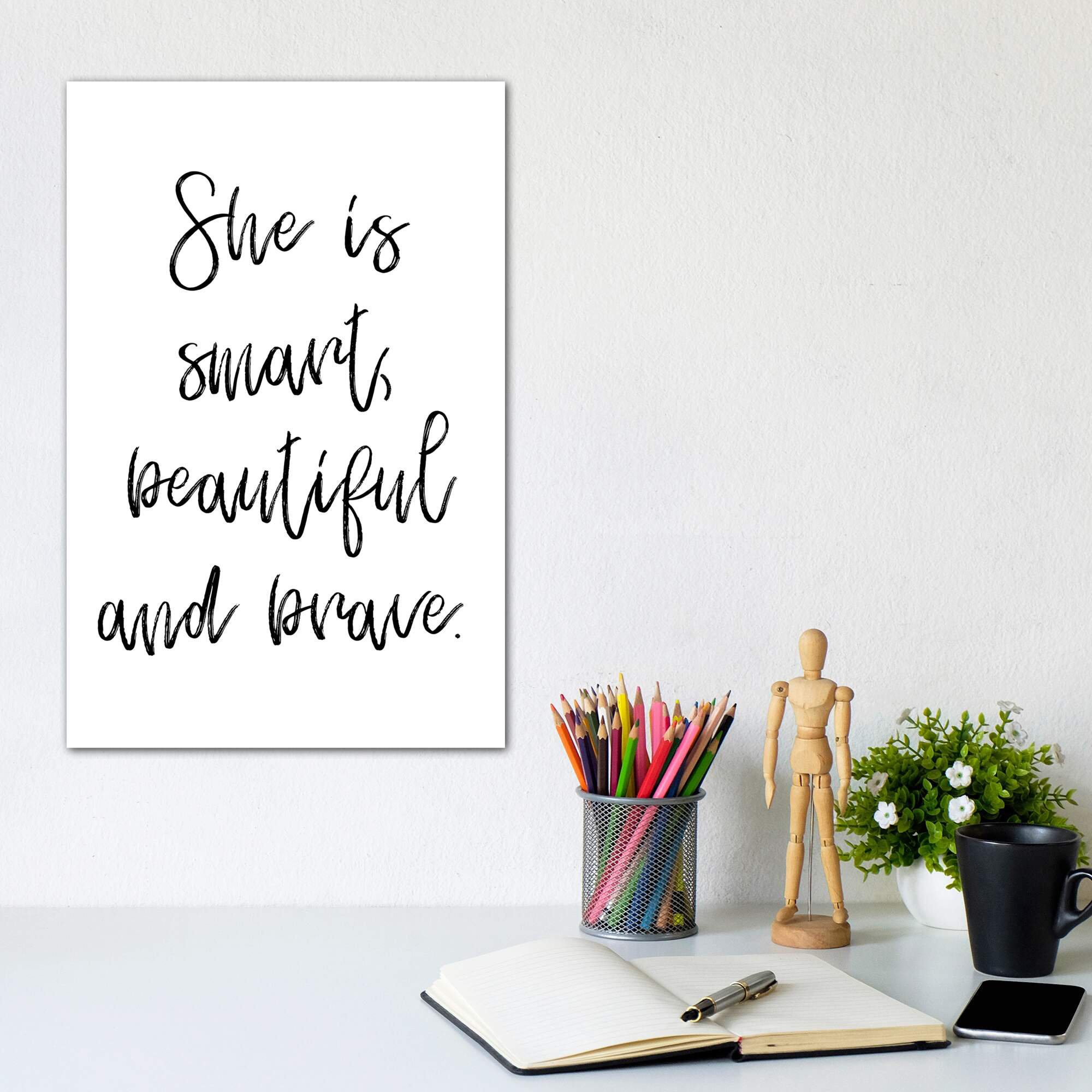 East Urban Home She Is Smart Beautiful and Brave - Textual Art Print ...