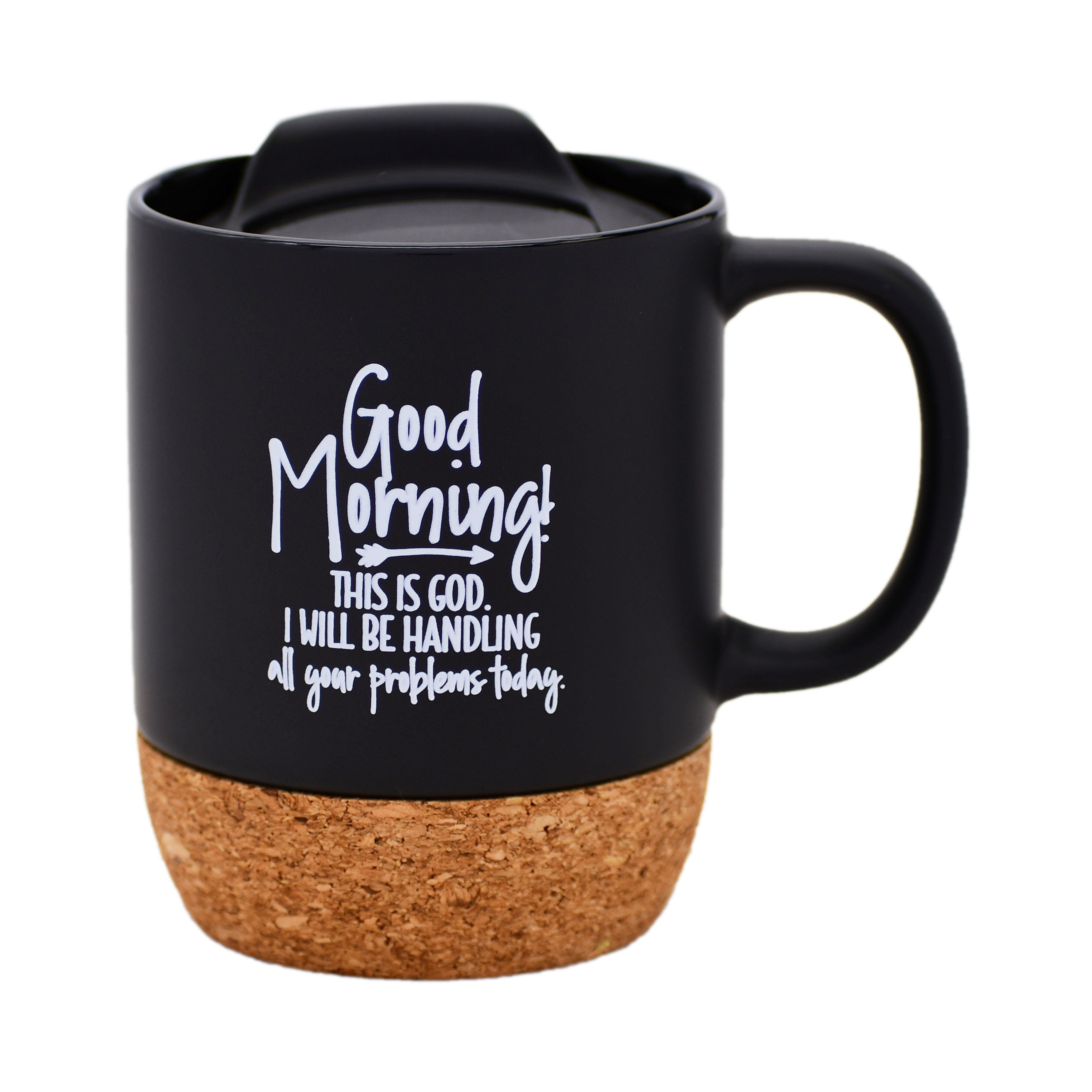 Dexsa Good Morning Designer Cork Bottom Mug With Lid - 14 Oz | Wayfair