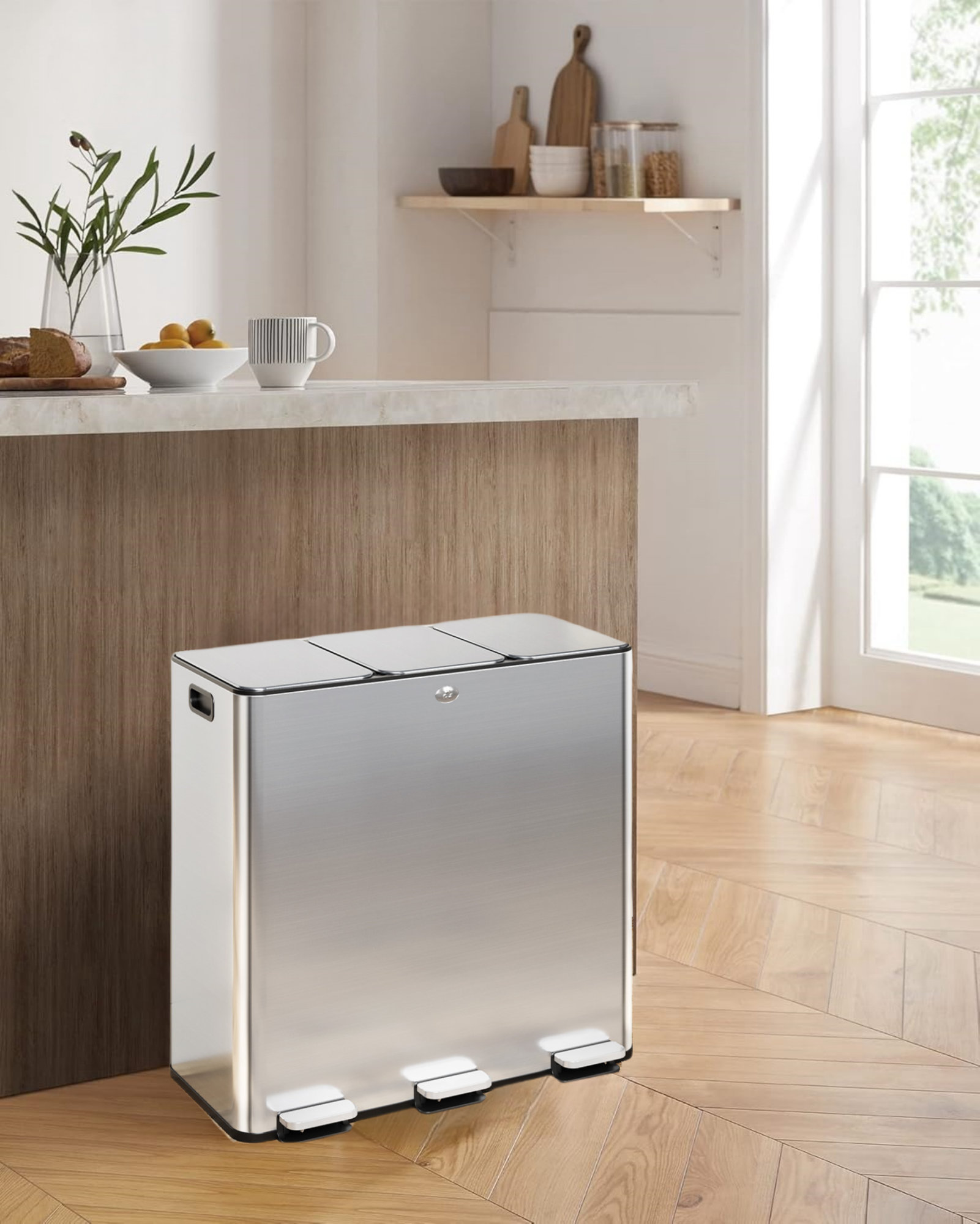 Yesurprise Recycle And Trash Can Combo – 60l 3-compartment Stainless ...