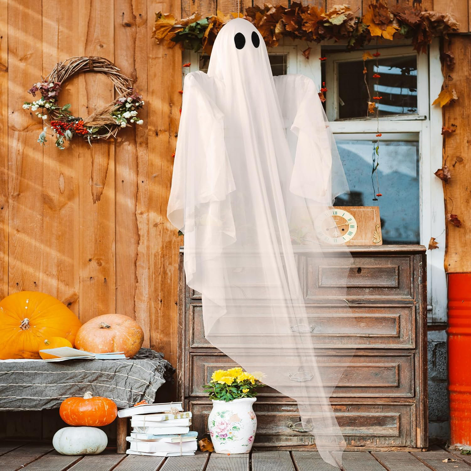 The Holiday Aisle® Hanging Light up Ghost with Spooky Blue LED Light ...