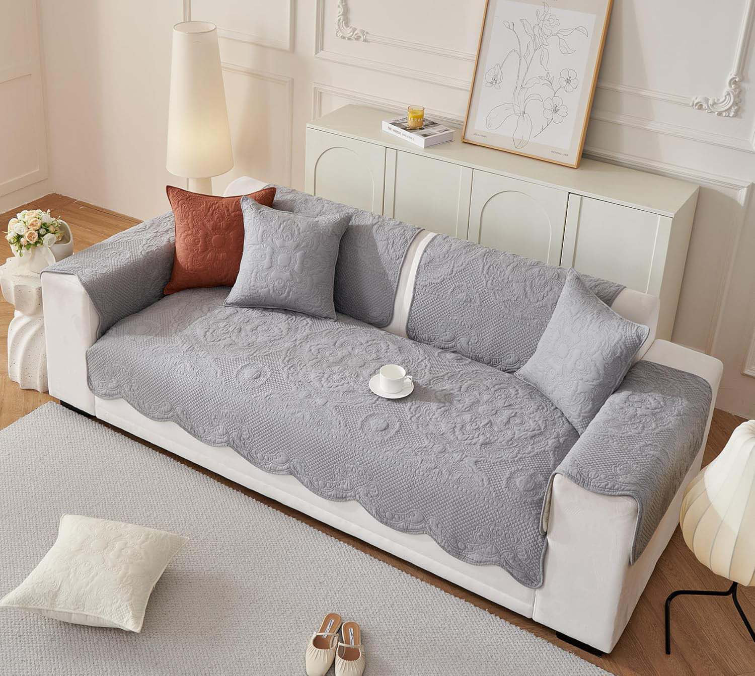 Bungalow Rose Luxury Vintage Cotton Embroidery Sofa Cover Soft ...