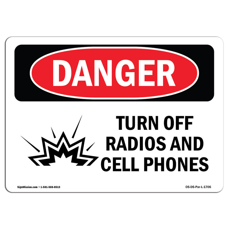 SignMission OSHA - danger, éteindre les radios et les téléphones ...