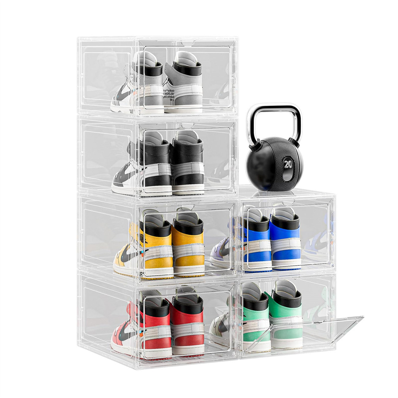 Rebrilliant 6 Pack Shoe Boxes Clear Acrylic Stackable, Large Sneaker ...