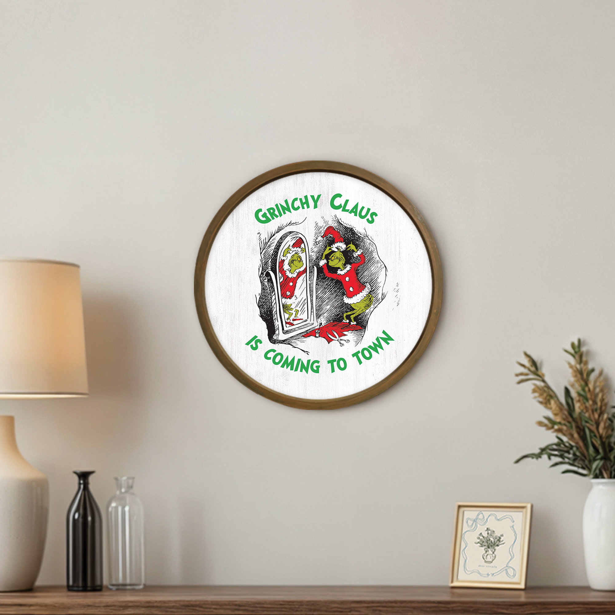 Ophelia & Co. The Grinch Grinchy Claus Round Brown Framed Print | Wayfair