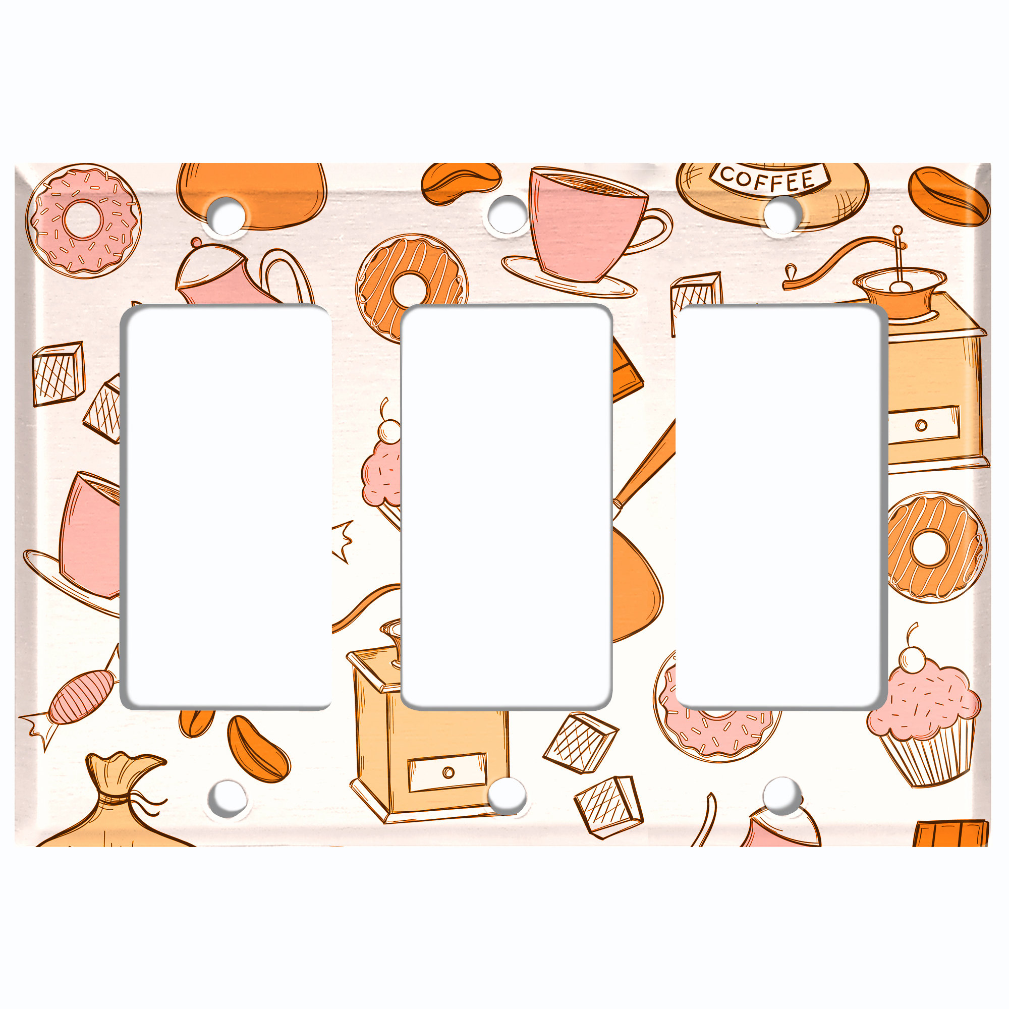 WorldAcc Coffee Dessert Treats White 3-Gang Rocker Wall Plate | Wayfair