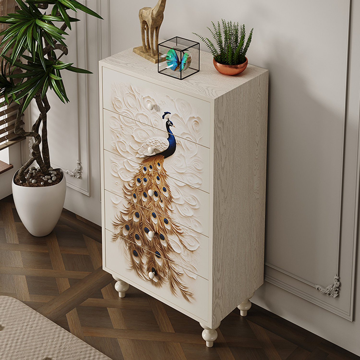 interanest Hand-Painted Peacock Five-Drawer Accent Chest | Wayfair